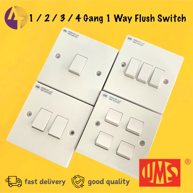 UMS 1 / 2 / 3 / 4 Gang 1 Way Flush Switch,10A X 250V (211-1W) / (221-1W ...