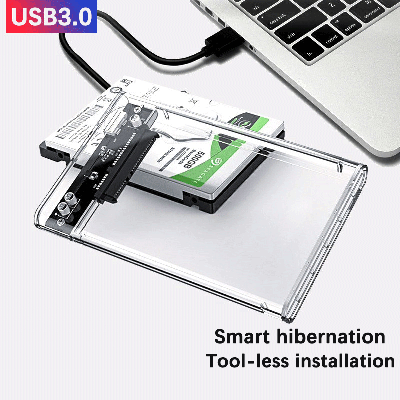 External Hard Disk Case 2.5 inch Free SATA to USB 3.0 Cable Transparent ...