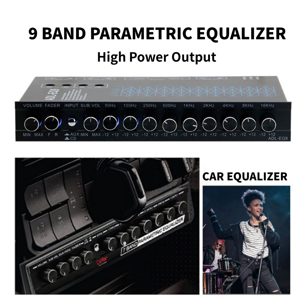Car Pre Amp 9 Band Parametric Equalizer Car Audio EQ Tuning Crossover ...