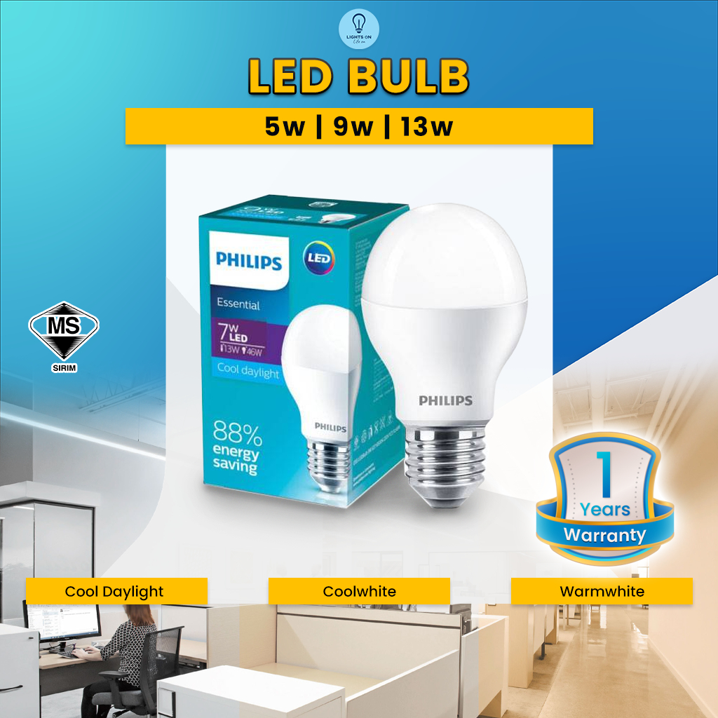 Philips 5w/9w/11w/13w Essential E27 LED Bulb Mentol Lampu LED Mentol Lampu Rumah Philip Lampu ...
