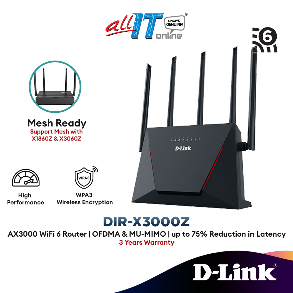 D-Link DIR-X3000Z AX3000 High Gain Antennas Mesh Wireless WiFi 6 Router ...
