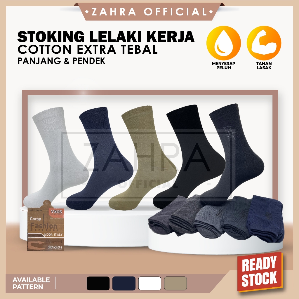 FASHION Stoking Stokin Lelaki Kerja Tebal Lebar Besar Cotton Tahan ...