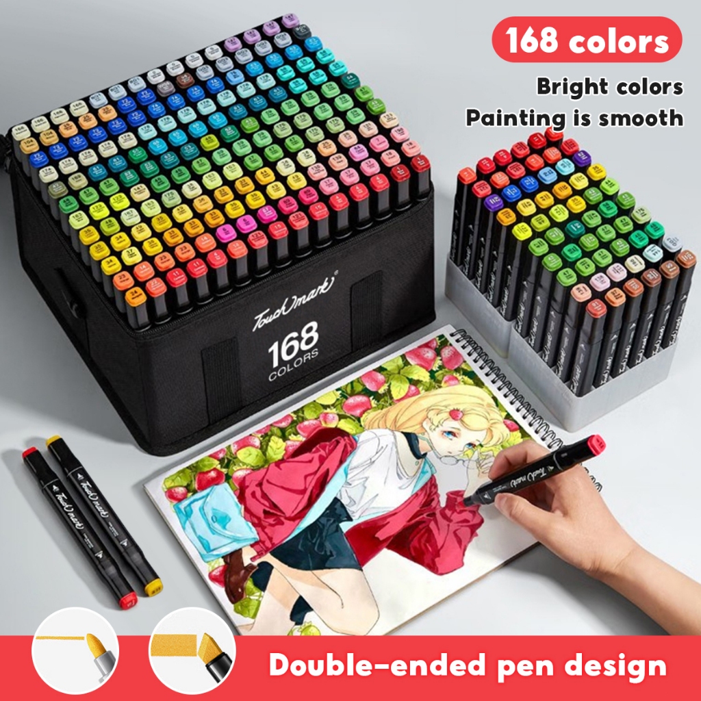 168 Colors Marker Pens Set Dual Tip for Artists & Students, Alcohol ...