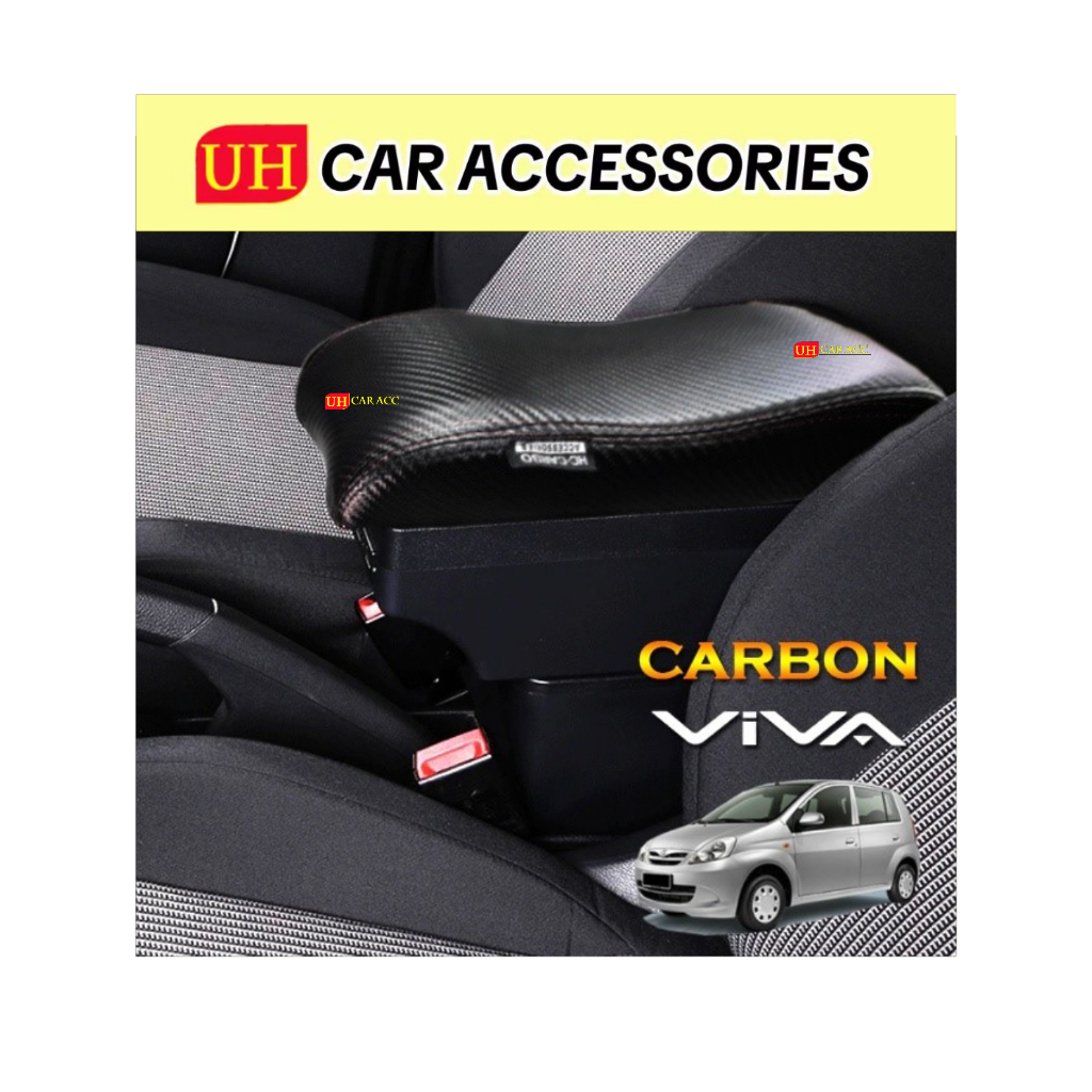 PERODUA VIVA CARBON SKIN LEATHER SLIDING COMFORT ADJUSTABLE ARMREST ARM ...