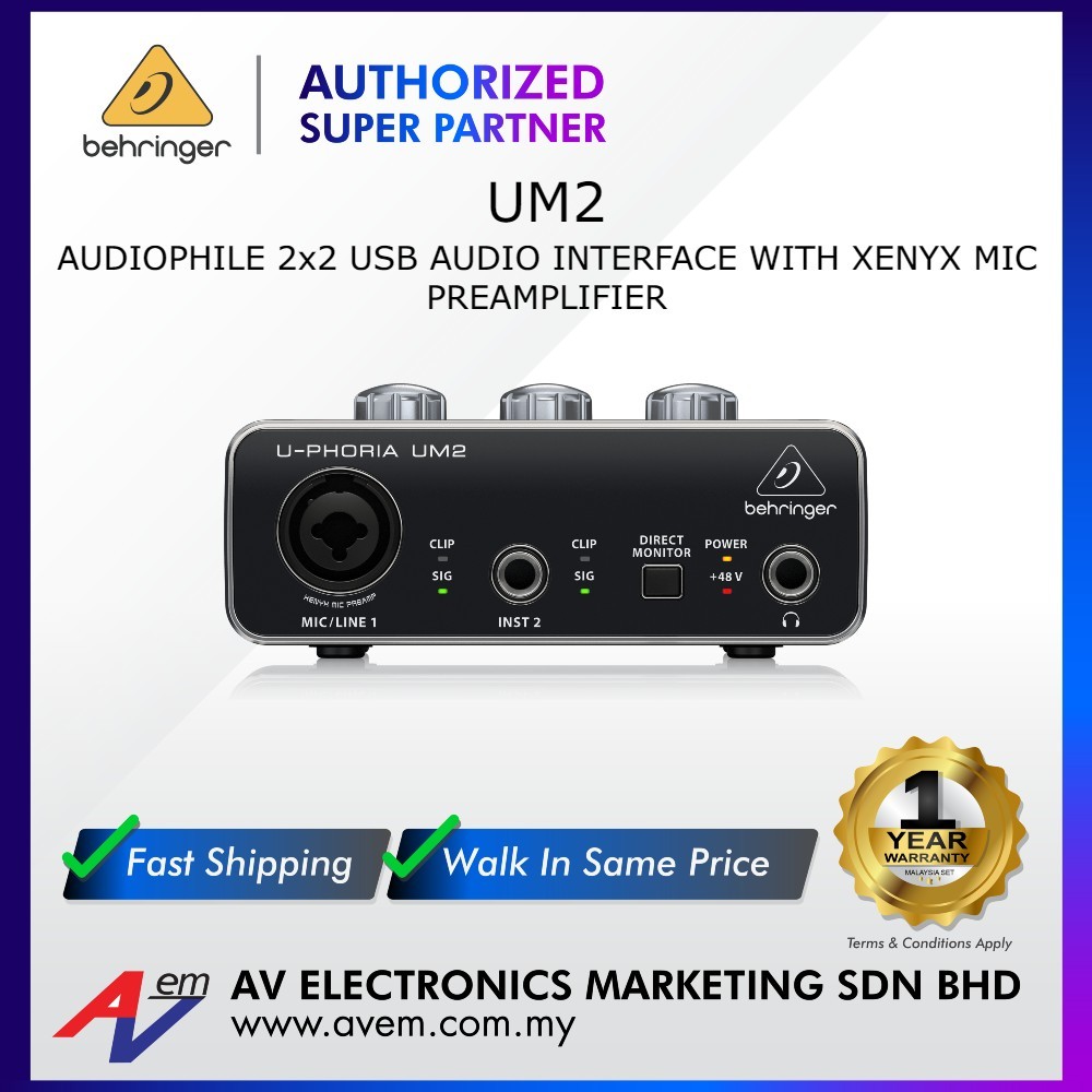 BEHRINGER U-PHORIA UM2 Audiophile 2x2 USB Audio Interface with XENYX ...