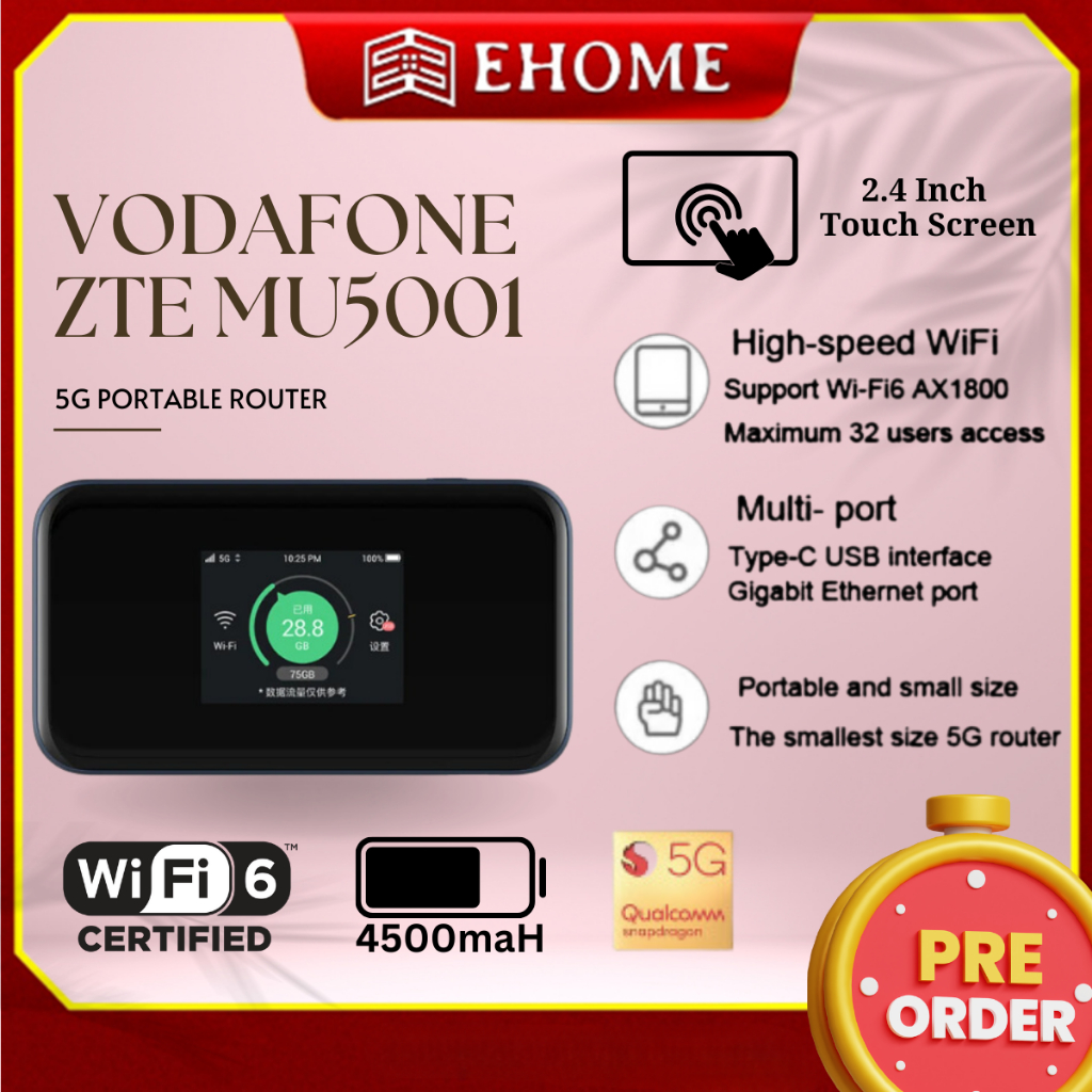 5G WiFi 6 ZTE MU5001 Portable Router Modem Vodafone Version Mobile ...