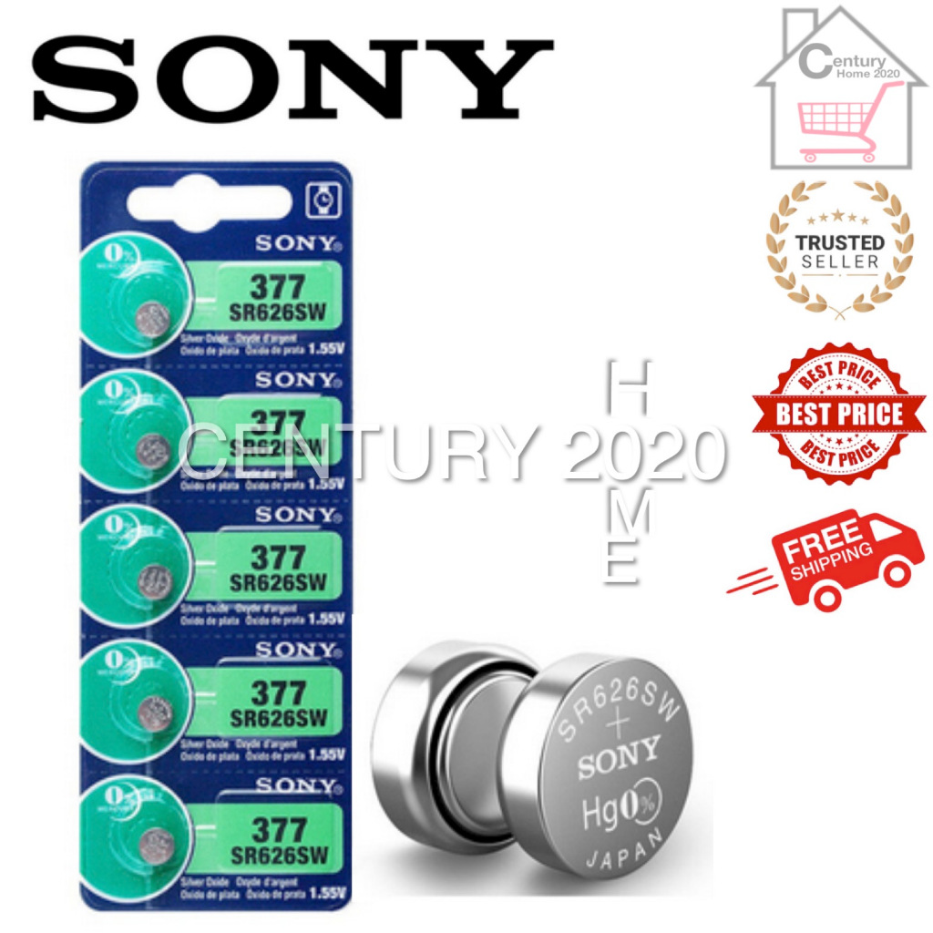 SONY 377 Silver Oxide SR626SW 0% Hg Mercury Free Watch Battery 5pcs ...
