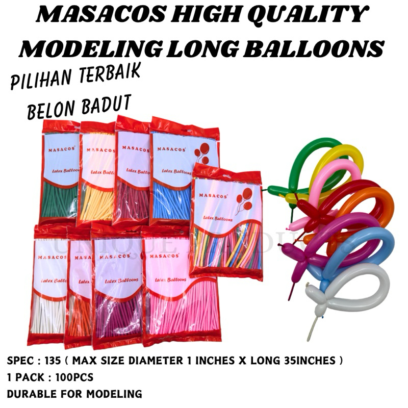 100PCS Spec 135 MASACOS Long Latex Balloon Superior Modeling Quality ...