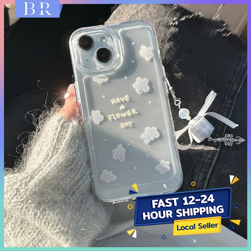 For iPhone 16 15 Pro Max iPhone Case Clear TPU Soft Case Transparent Electroplated Button Flower ...