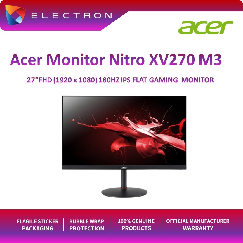 Acer Nitro XV270 M3 27″ FHD 180Hz Flat Gaming Monitor (DP, HDMI, 3 Yrs ...