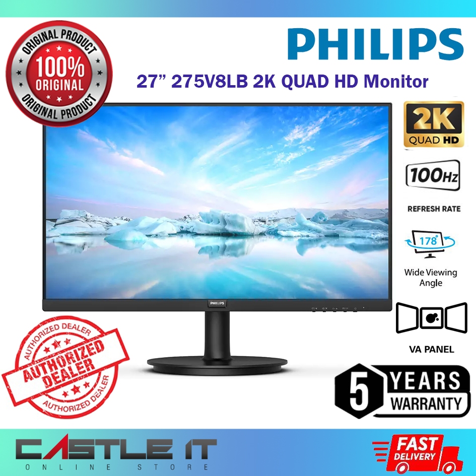 Philips 27" 275V8LB/69 2K QUAD HD AMD Freesync Frameless Monitor (QHD ...