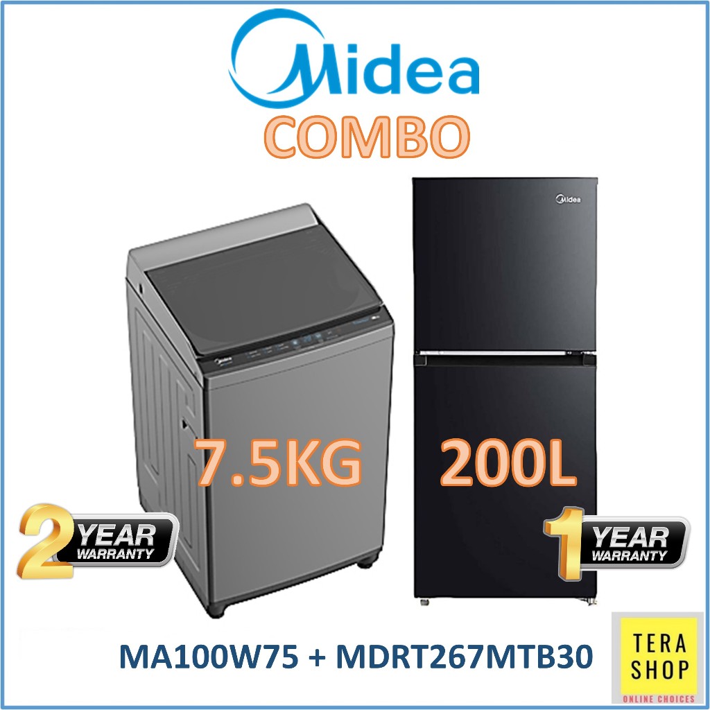【COMBO】Midea MA100W75 7.5KG Mesin Basuh MDRT267MTB30 200L Peti Sejuk ...