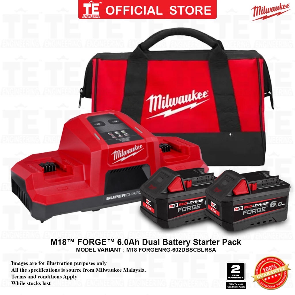 Milwaukee M18™ FORGE™ 6.0Ah Dual Battery Starter Pack (MODEL VARIANT : M18 FORGENRG-602DBSCBLRSA ...
