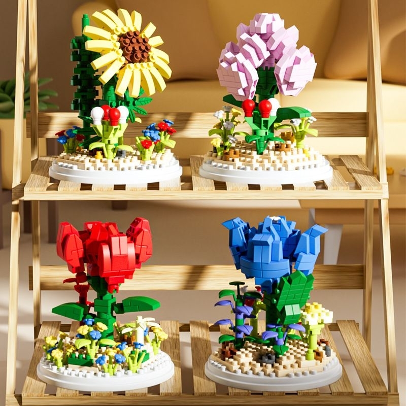 Transparent Cover Flower block Flower Bricks Potted Building Blocks ...