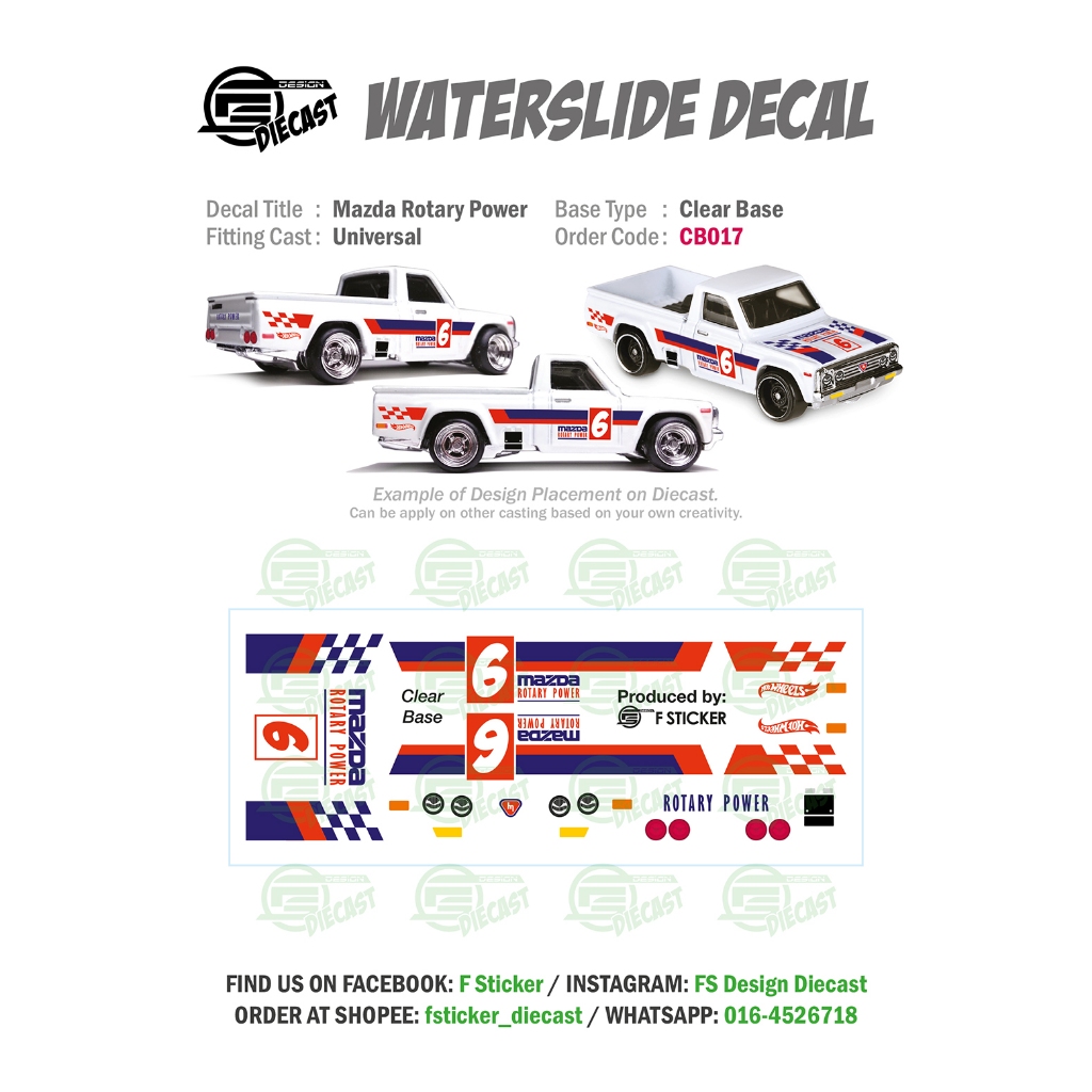 CB017 - Mazda Rotary Power 1/64 Diecast Waterslide Decal - Clear Base ...