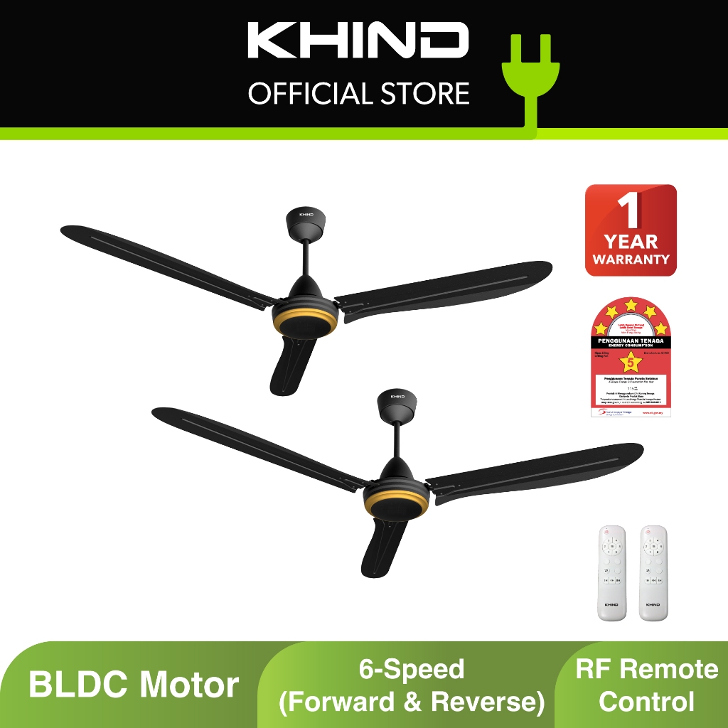 KHIND BLDC Kipas Siling | Ceiling Fan (60") CF683DC (Matte Black) (2 ...