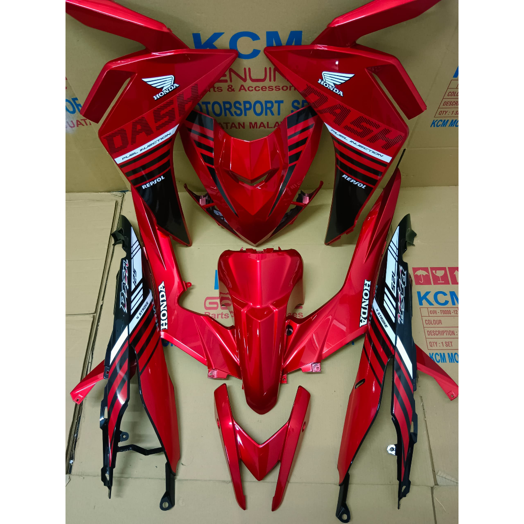 HLD COVER SET HONDA DASH V1 V2 V3 V4 V5 MERAH PURBA SIAP PASANG STICKER ...