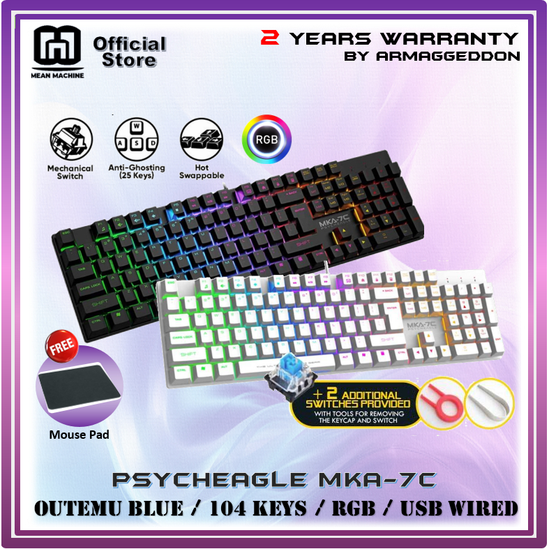 ARMAGGEDDON PSYCHEAGLE MKA-7C 104 Keys Outemu Blue Mechanical Wired RGB ...