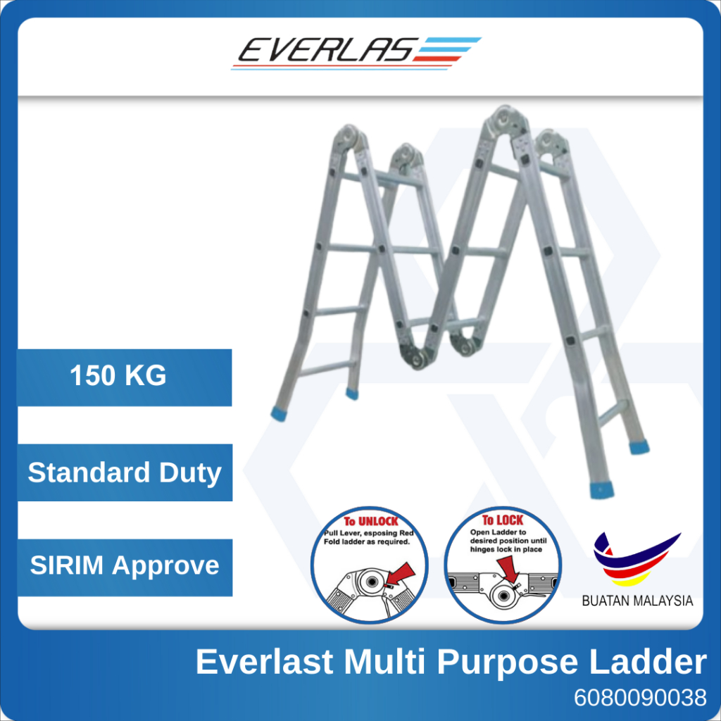 EVERLAST Multipurpose Foldable Standard Duty Tangga Aluminium Ladder ...
