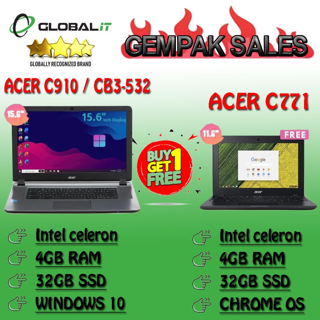 Buy 1 Get 1 Free | (15.6")Acer C910 Windows Laptop (4GB/32GB) + (Free ...