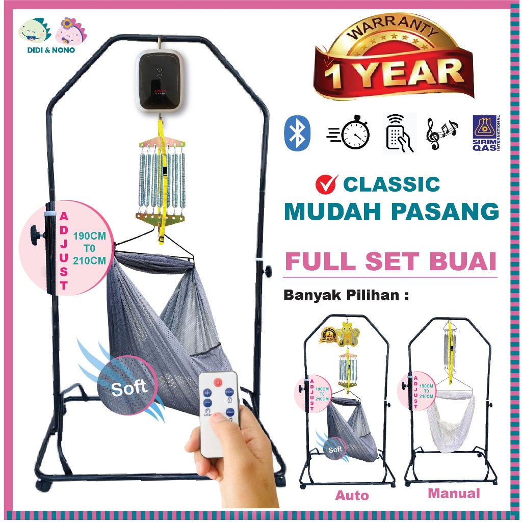1YEARS WARRANTY Baby Cradle Spring Cot Mesin Buai Hanger Kain Rangka ...