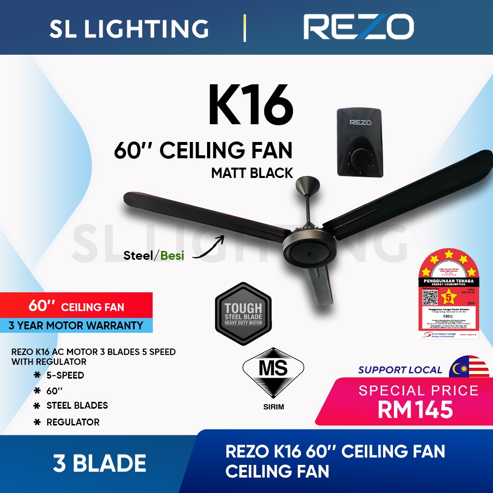 REZO K16 60" 3 Blade Ceiling Fan Motor Regulator Control 5-Speed Kipas Siling | Shopee Malaysia