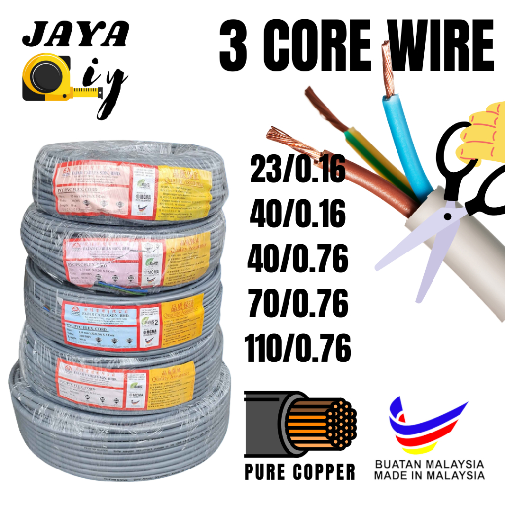 (Loose Cut) 3 Core Flexible Cable | 20/0.16 & 40/0.16 & 40.076 & 70.076 ...