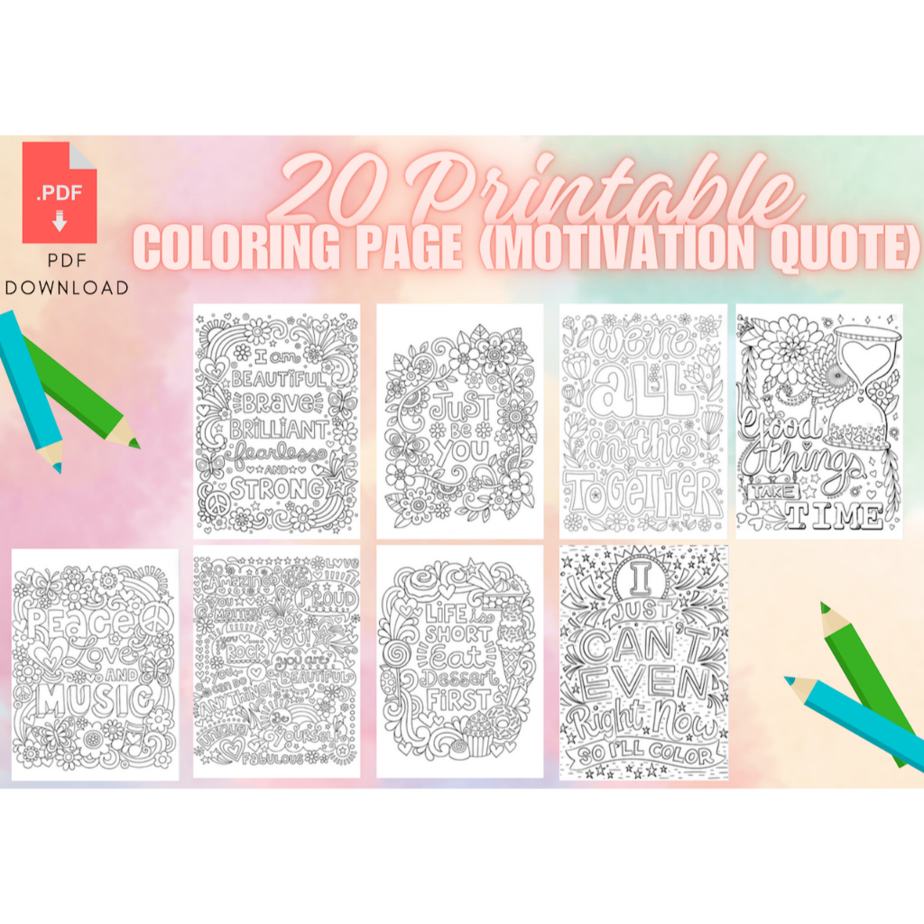 [PDF] 20 Pictures MOTIVATION (SET 1)Printable Colouring Pages | Shopee ...