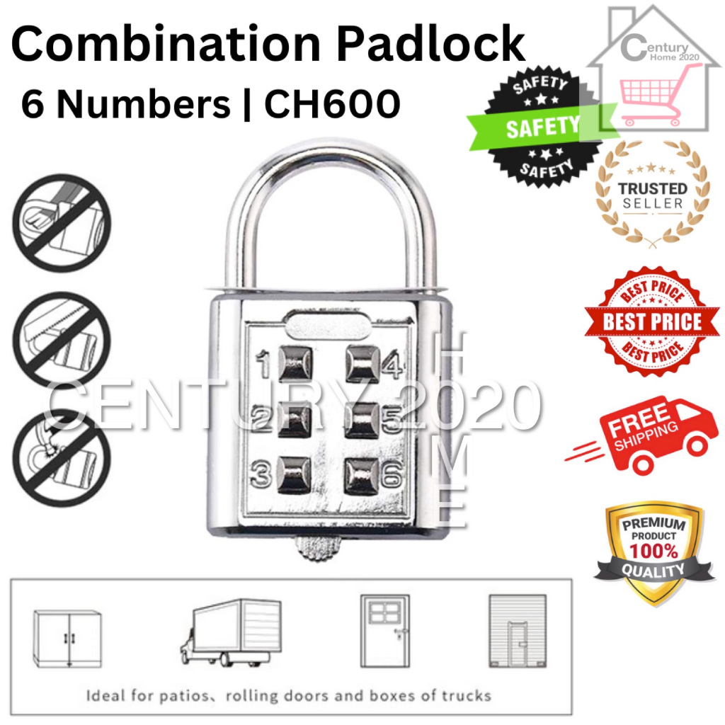 Combination Padlock 6 Push Numbers Button Combination Pad Lock CH-600 ...