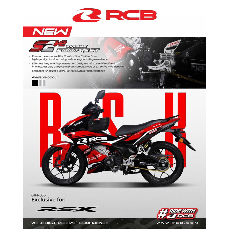 RCB S2 V2 HONDA RS150 V1 V2 RSX RACING BOY SINGLE FOOTREST SET S2-V2 ...