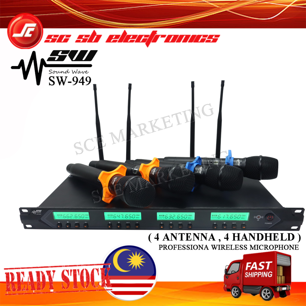 SOUNDWAVE SW-949 DIGITAL UHF 4CH PLL PROFESSIONAL UHF HANDHELD WIRELESS ...