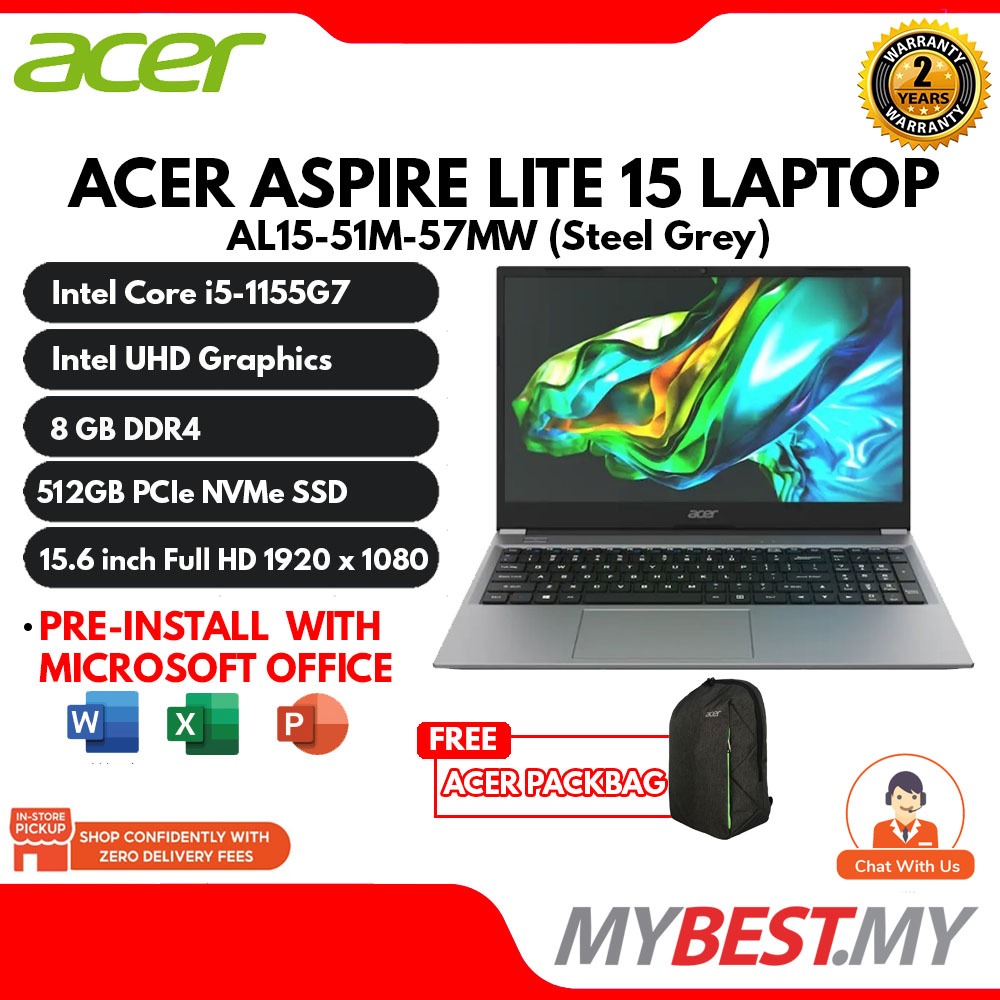 Acer Aspire Lite 15 AL15-51M-57MW 15.6'' FHD Laptop Steel Grey ( I5 ...