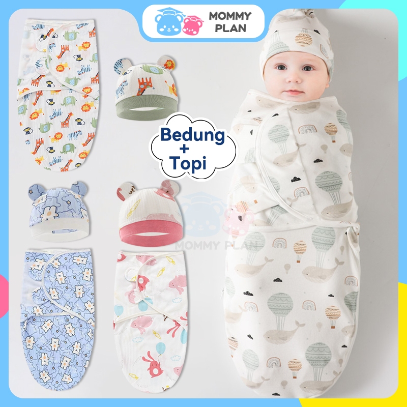 2pcs/set Baby Cotton Swaddle with Hat Newborn Blanket Bedung Bayi Baby ...