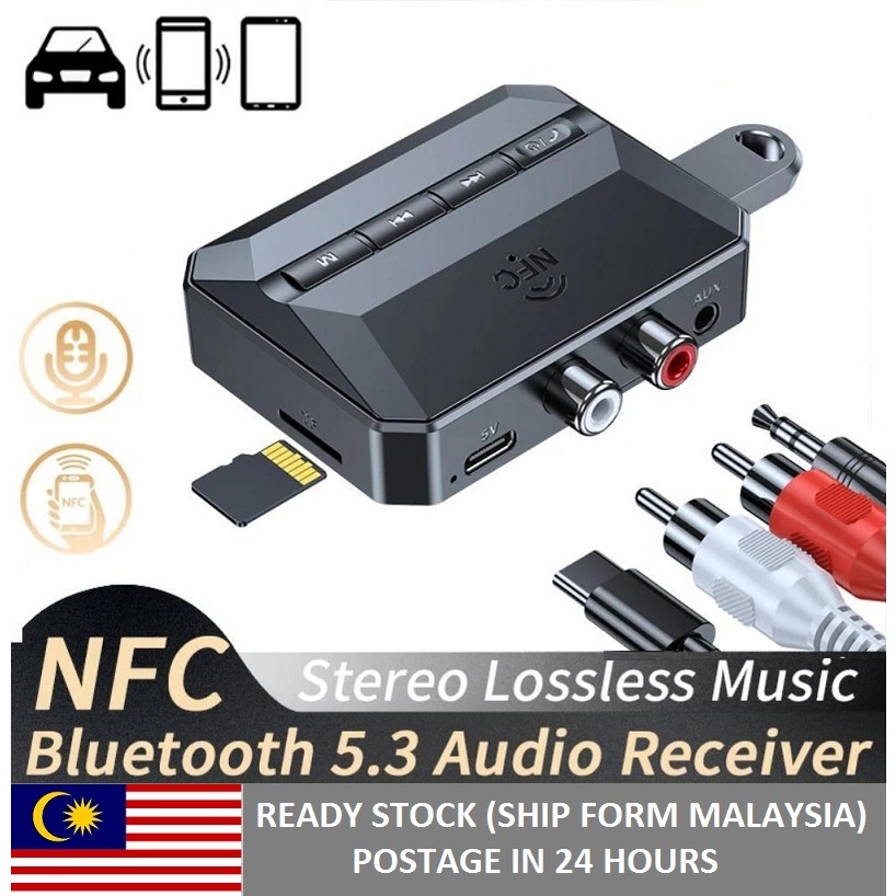 NFC Bluetooth 5.3 Wireless Audio Receiver R/L RCA 3.5mm AUX USB Stereo ...