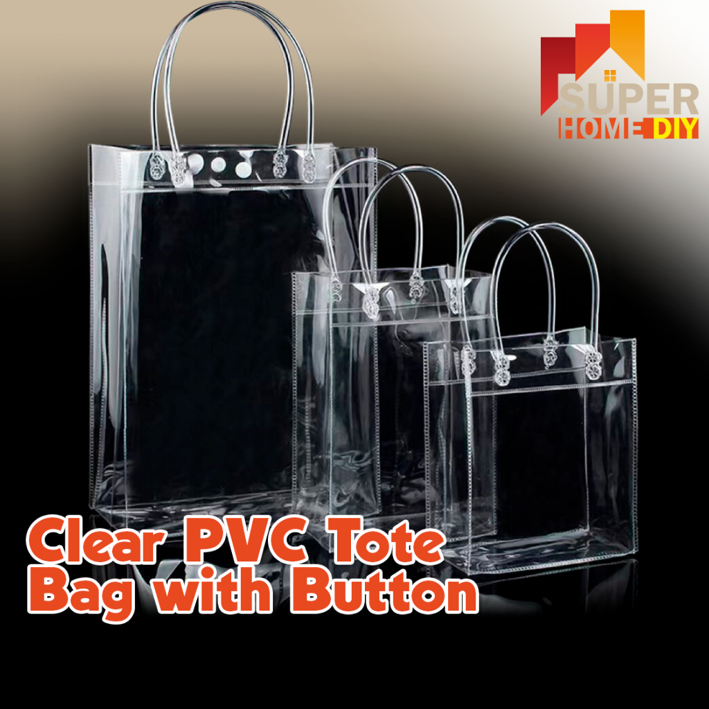 Clear PVC Tote Bag with Button Soft Transparent Multifunctional Hand ...
