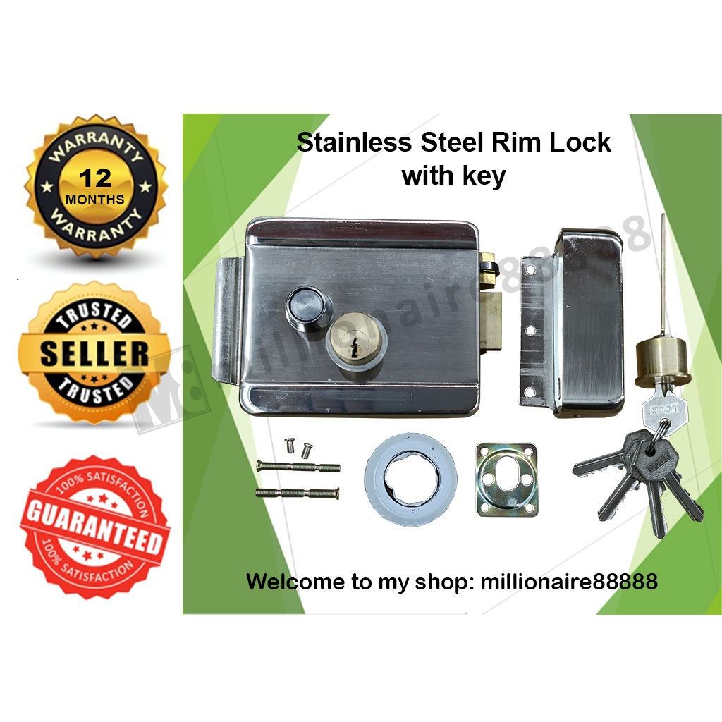 Stainless Steel Electric Rim Lock (Button & Key) - 1 SET | Shopee Malaysia