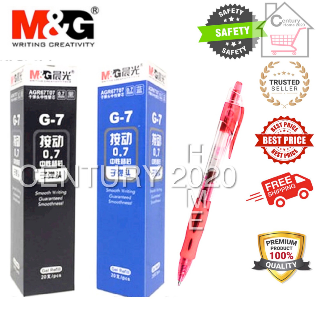 M&G Retractable Gel Pen 0.7MM Bullet Nib Soft Rubber Grip GP-1165 1 BOX ...