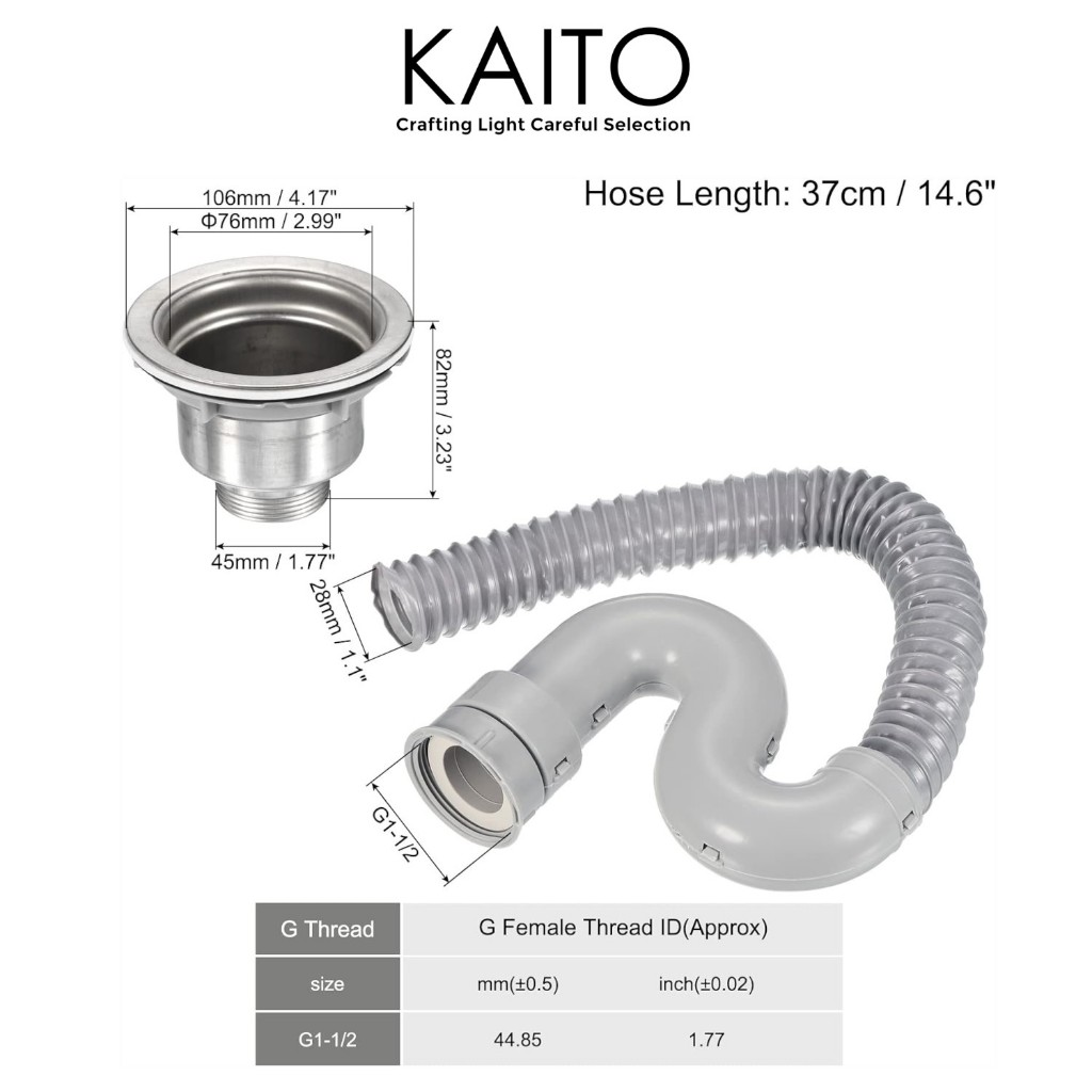 【FULL SET】 1/2“ Stainless Steel Kitchen Wash Basin Drain Pipe Sink ...