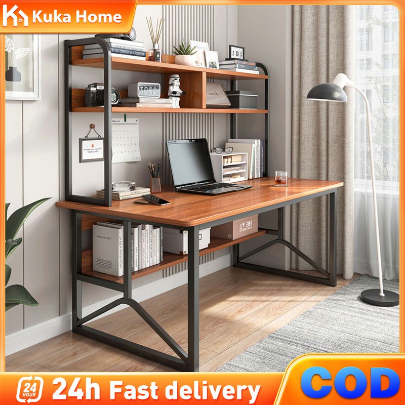 Meja Komputer Computer Table with Bookshelf Modern Home Office Desk ...