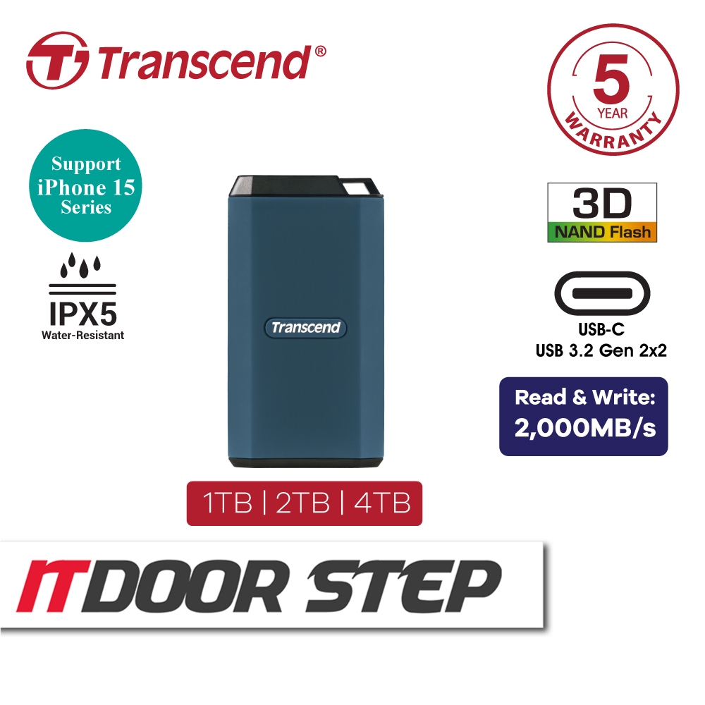 TRANSCEND ESD410C Portable SSD USB 3.2 Gen 2x2 Read & Write: 2,000 MB/s (1TB/2TB/4TB) With ...