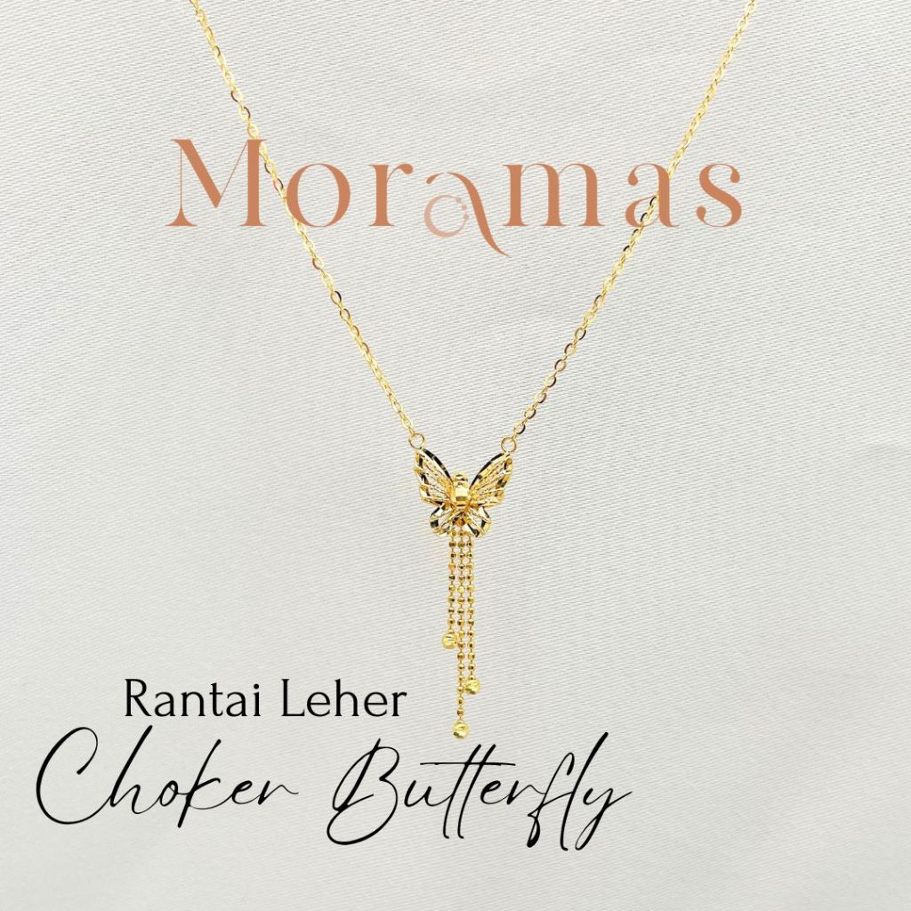 Moramas BUTTERFLY CHOKER Necklace 916 Gold/ Rantai Leher CHOKER RAMA ...