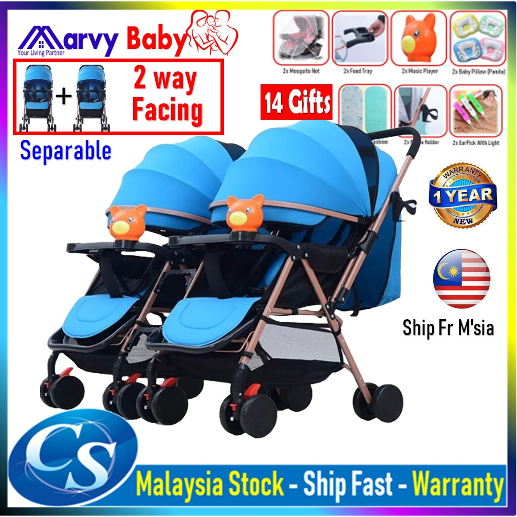 MarvyBaby HY6603 Luxury Separable Twin Twins Stroller 2 Two Way Facing ...