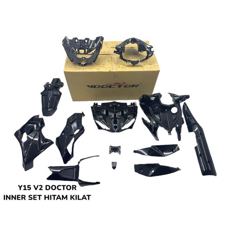 Y15 Y15ZR V1 V2 INNER SETS HITAM KILAT INNER COMPLETE SETS PP BLACK GLOSSY COVER 100% PREMIUM ...