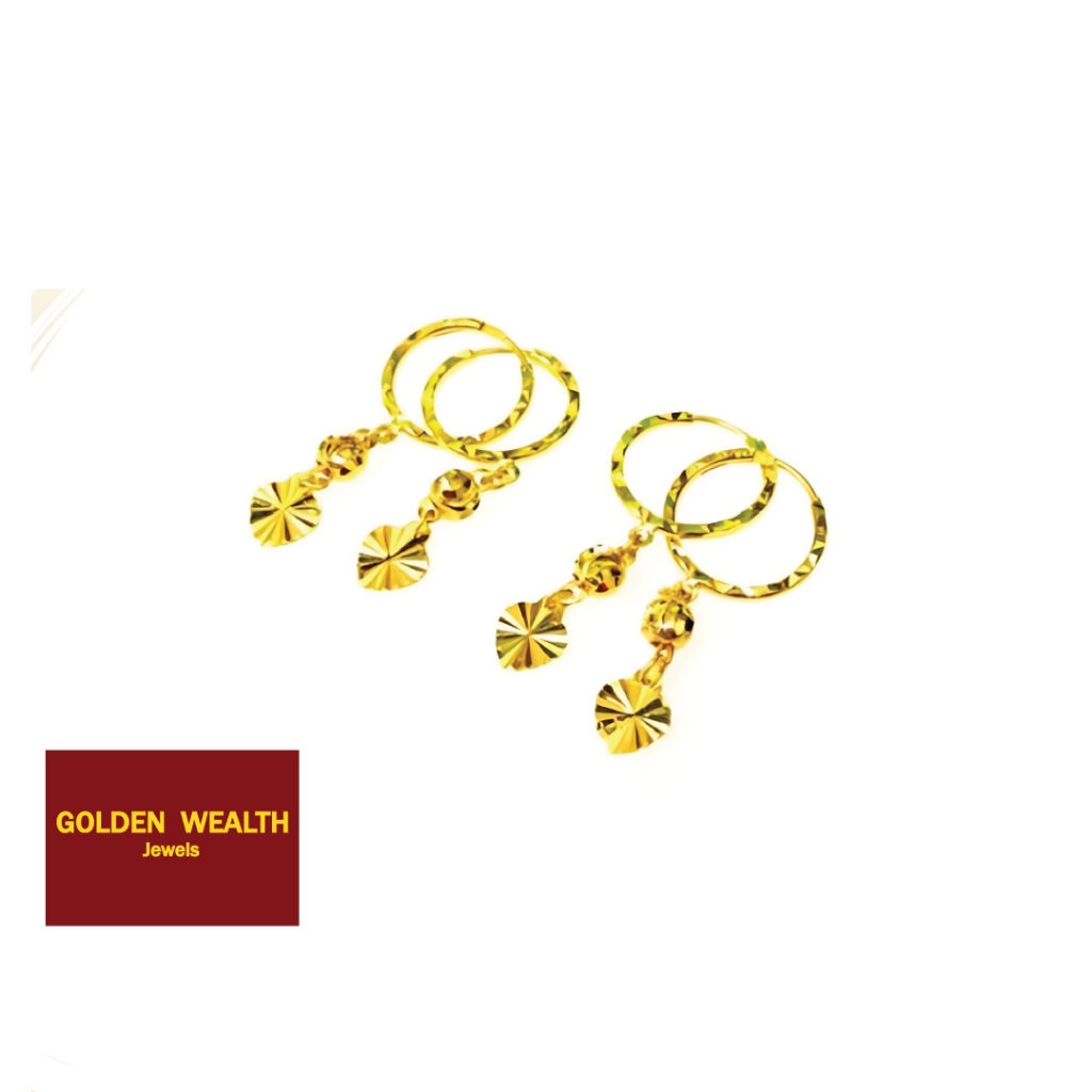 🎉916 Gold Daging Earring series Subang Emas Bulat Gantung love/Balls ...