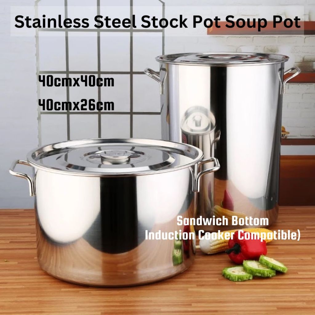 Stainless Steel Stock Pot/ Soup Pot Periuk Sup 40cm*40cm 50Liter / 40cm ...