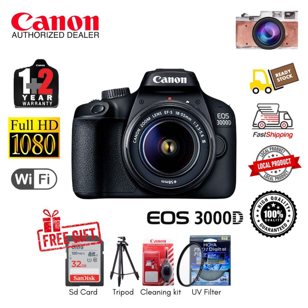 (Canon Malaysia Set ) Canon EOS 3000D DSLR Camera with 18-55mm f/3.5-5. ...