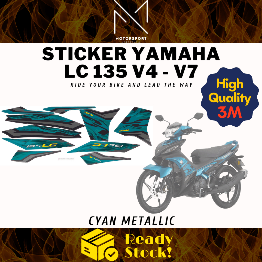 YAMAHA LC135 V4 -V7 CoverSet Blue Cyan Red Kaverset Biru Cyen Merah ...