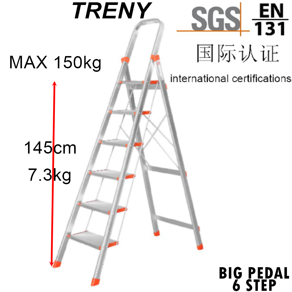 TRENY Aluminium Extra Wide Step Foldable Ladder With Safety Handle ...