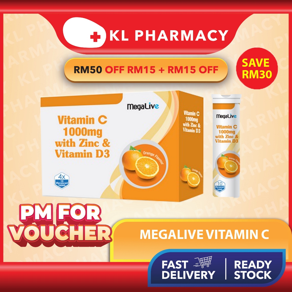 MEGALIVE VITAMIN C 1000MG WITH ZINC & VITAMIN D3 EFFERVESCENT TABLET 10'S / 4X10'S | Shopee Malaysia