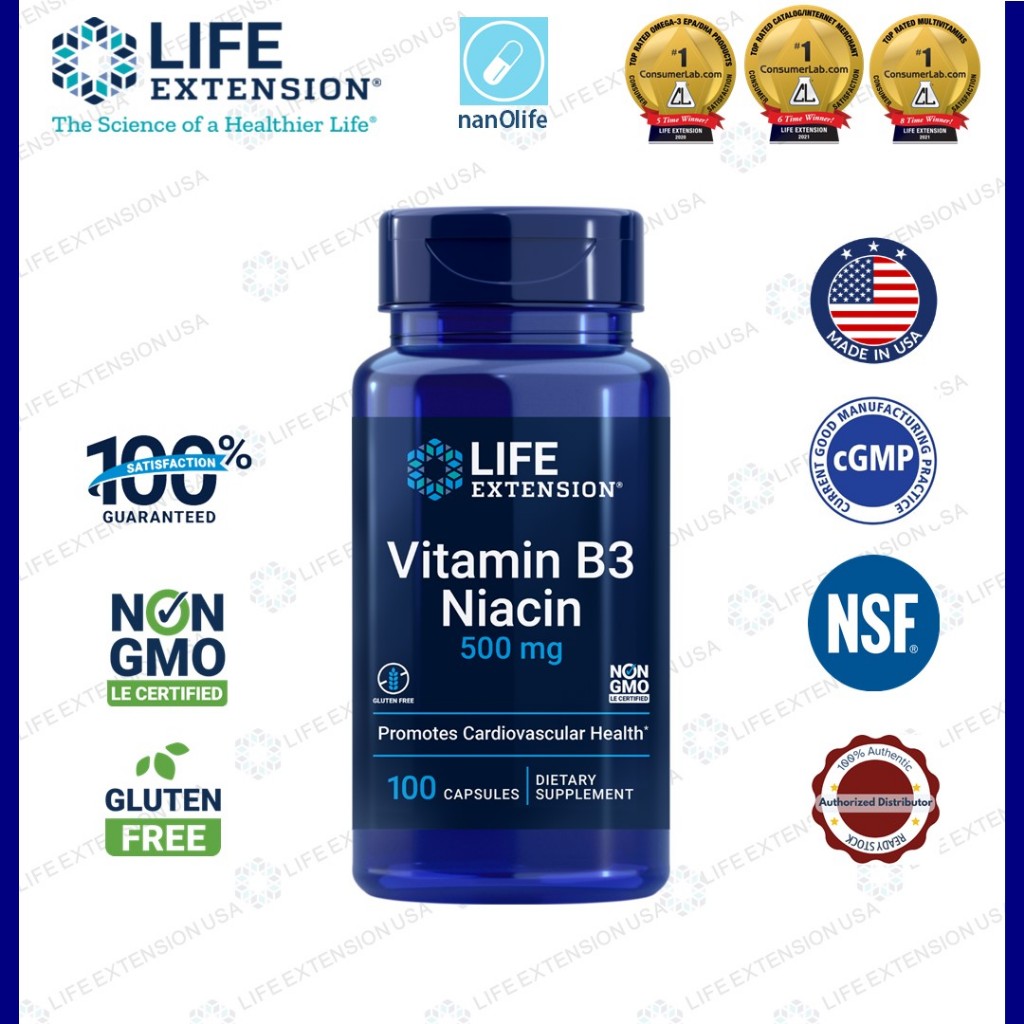[Life Extension] Vitamin B3 Niacin, EXP:01/27, 500 mg, 100 Capsules ...